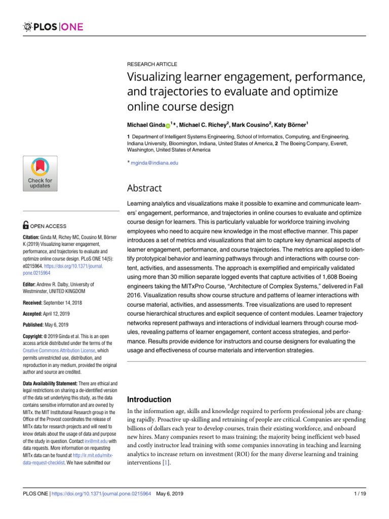 Visualizing Learner Engagement, Performance, and Trajectories To Evaluate and Optimize Online ...