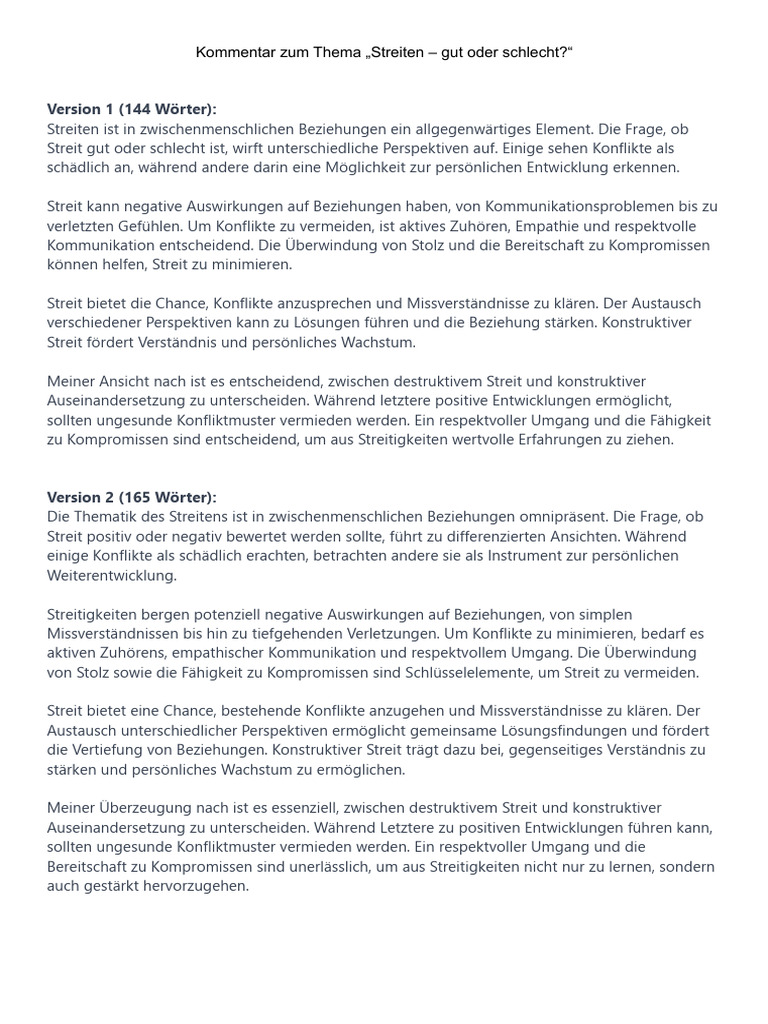 Beispiel Kommentar Streiten | PDF