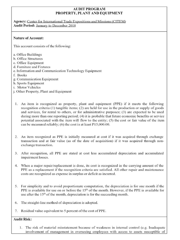 Audit Program PPE | PDF