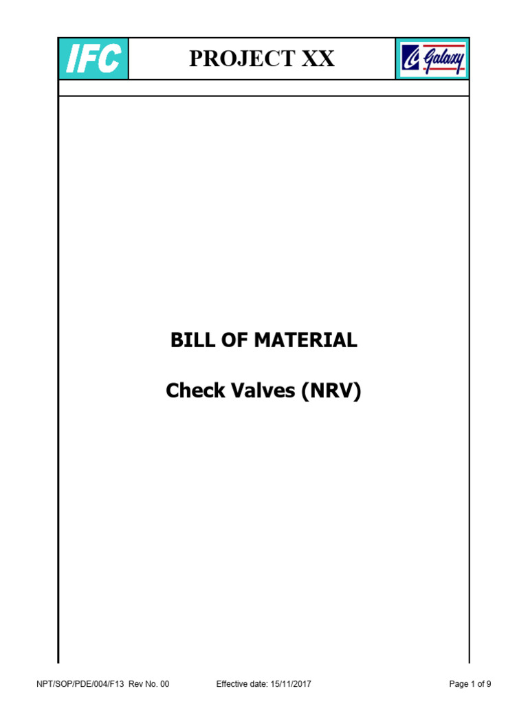 NPT Sop Pde 004 f13 Bom Check Valve | Download Free PDF | Valve ...