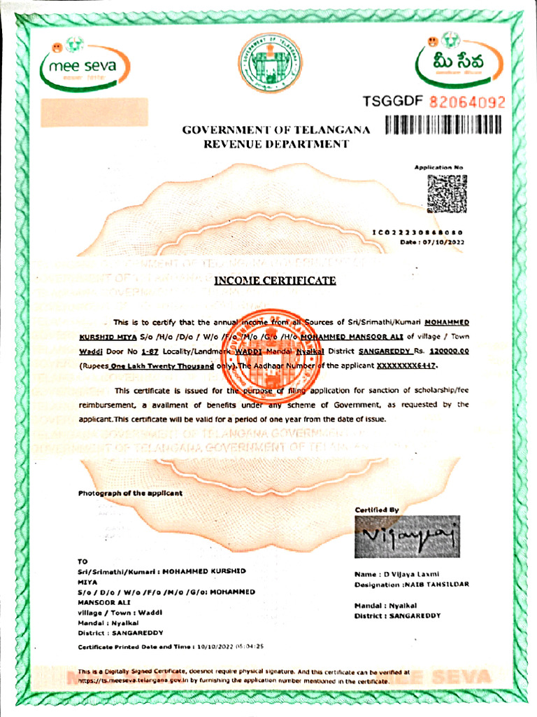 Income Certificate | PDF