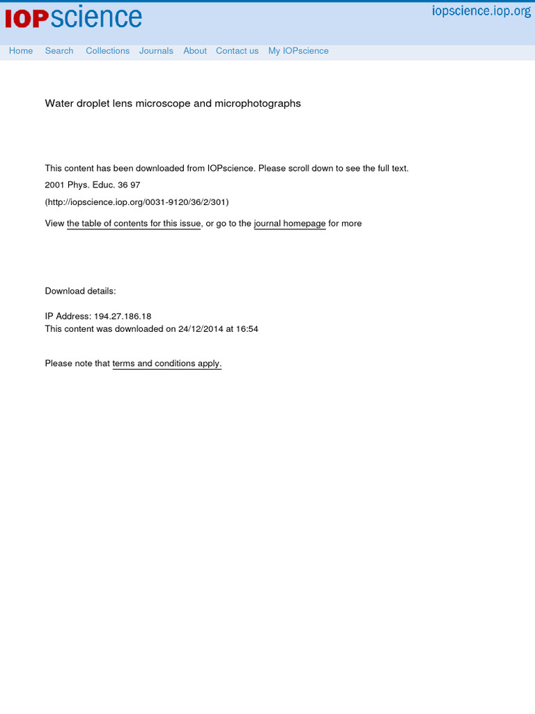 Water Droplet Lens Microscope and Microphotographs | PDF | Camera ...