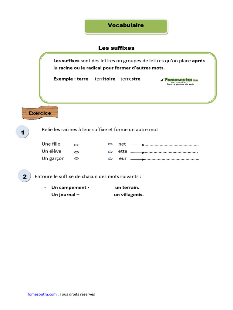 Exercices sur les suffixes CE1 | PDF | Arts du langage et discipline