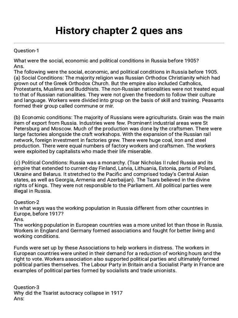 History Chapter 2 Ques Ans | PDF | Bolsheviks | Russian Empire