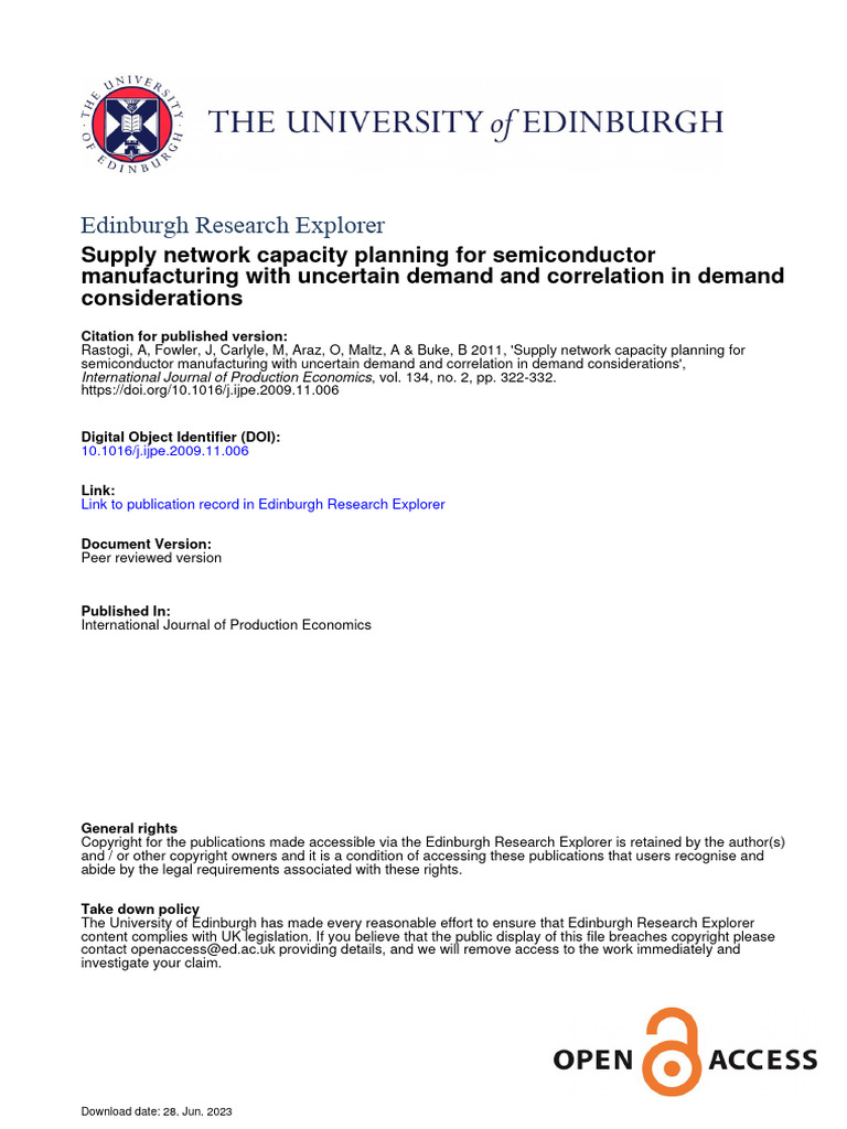 Supply Network Capacity Stochastic Programming Production Planning