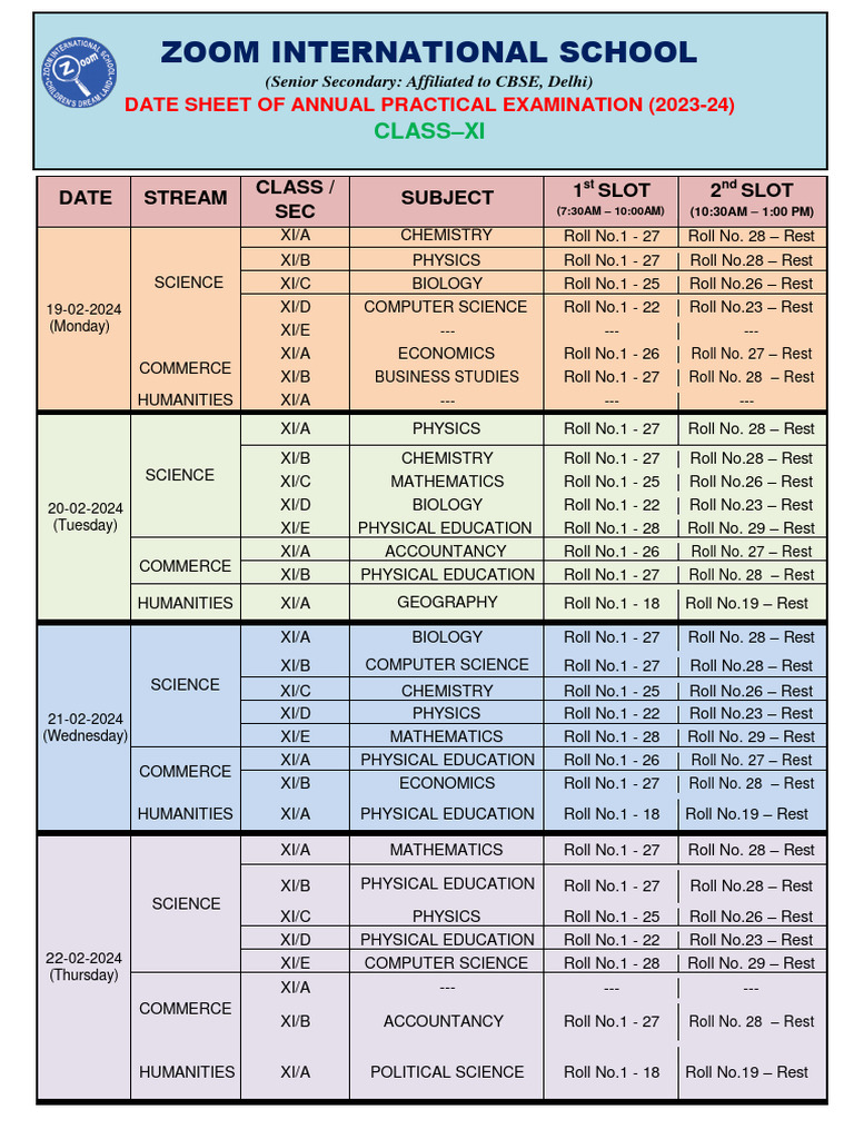 Annual Practical Exam Date Sheet | PDF | Science