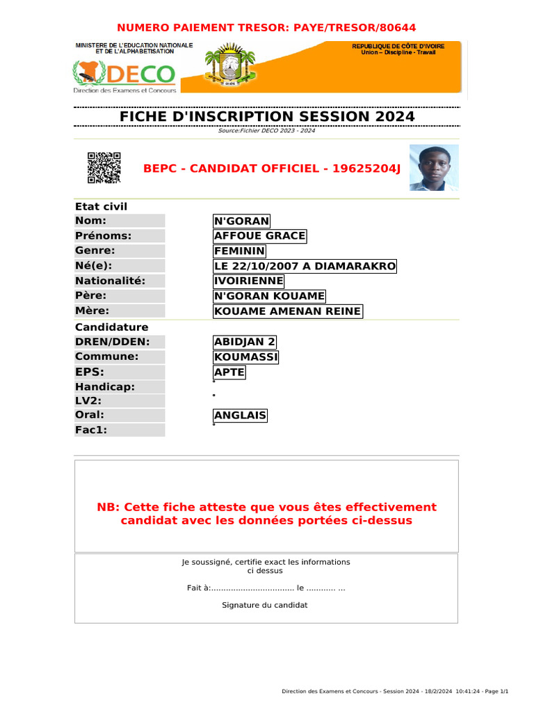 Fiche D'inscription Deco - Session 2024 | PDF