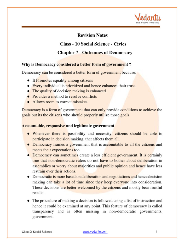 Cbse Class 10 Social Science Political Science Chapter 7 Notes | PDF ...