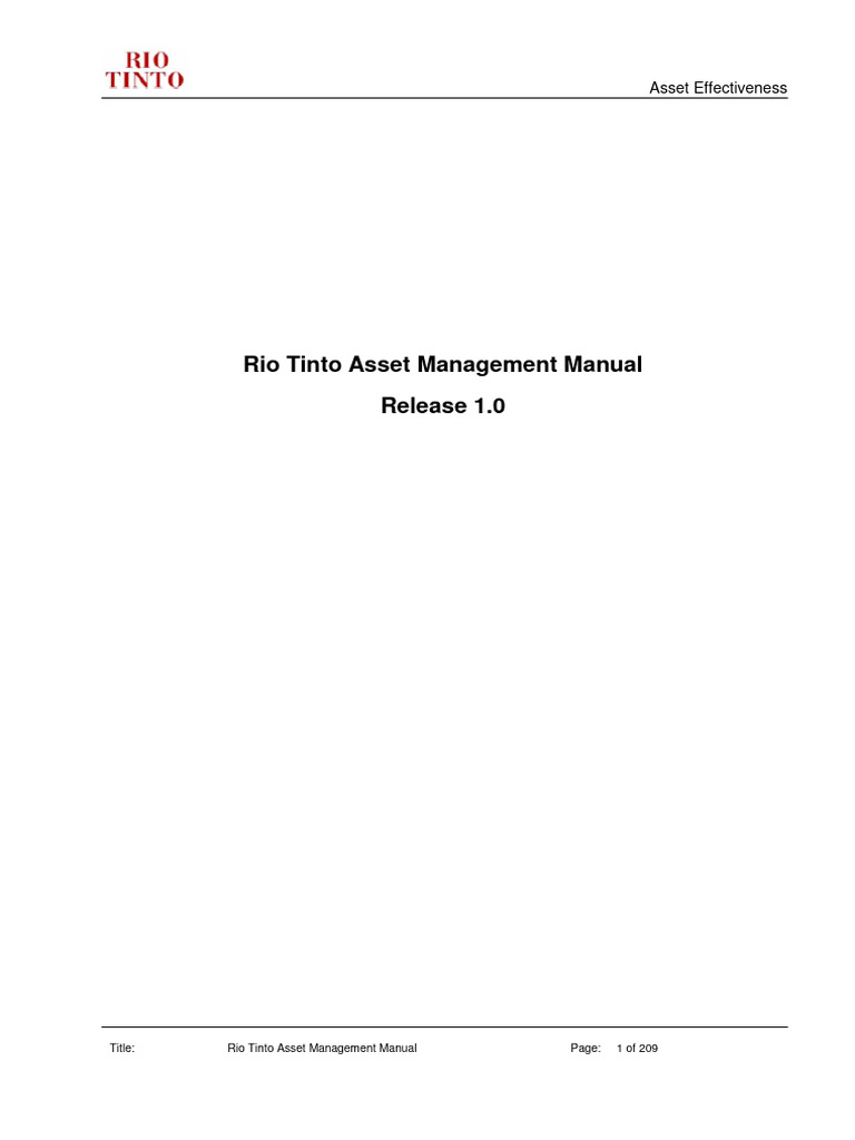 RtioTinto Asset Management Manual | PDF | Asset Management ...