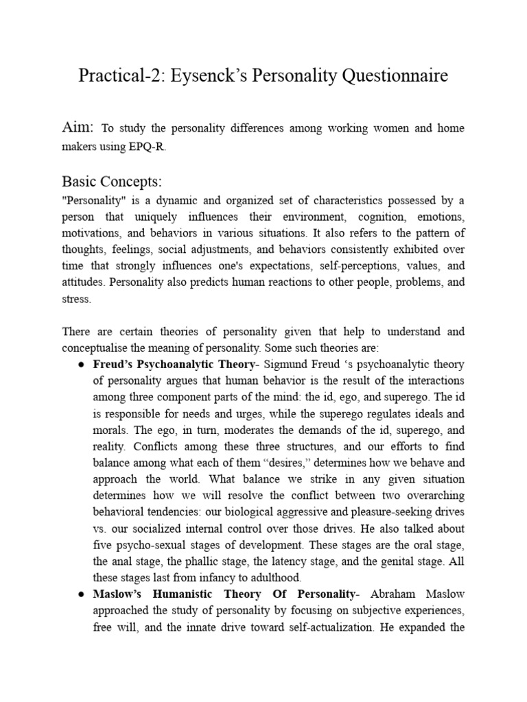 Practical-2 - Eysenck's Personality Questionnaire | PDF | Extraversion ...