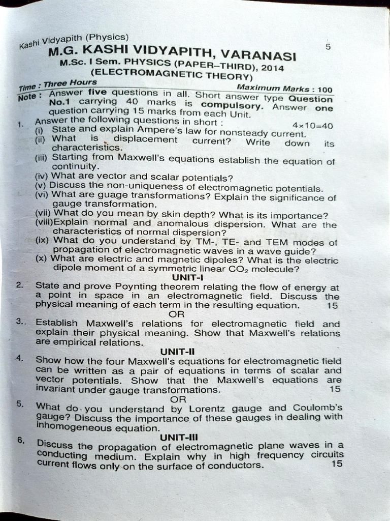 Electromagnetic Theory PYQ | PDF