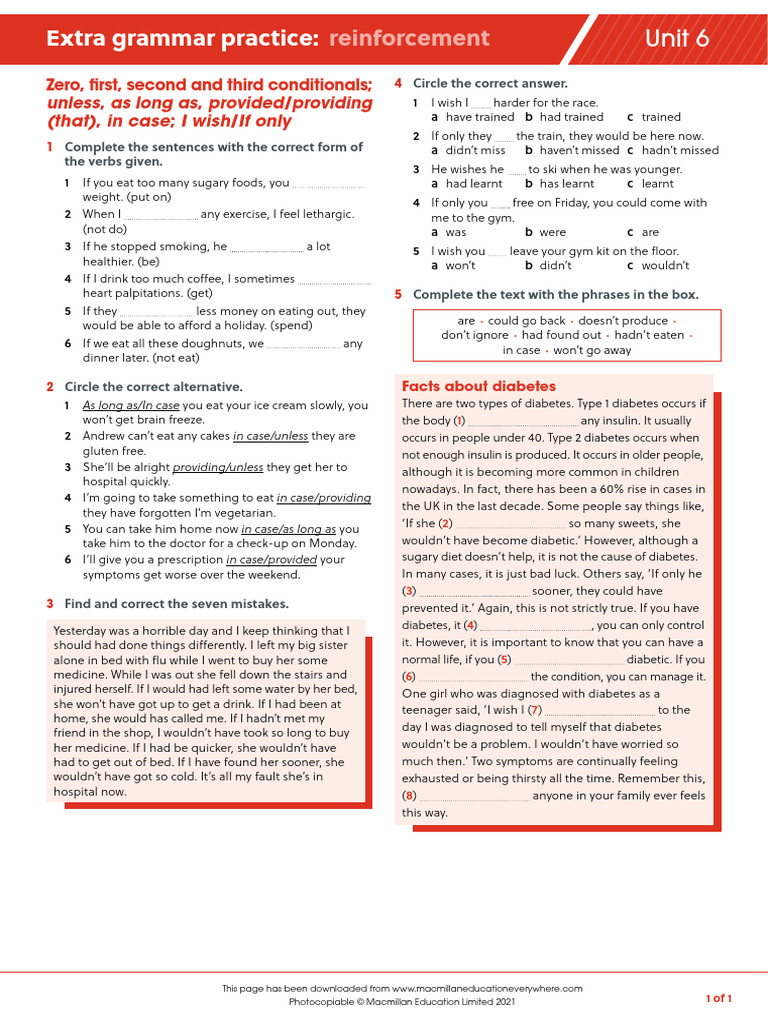 B2 U6 Extra Grammar Practice Reinforcement | PDF | Diseases And Disorders | Clinical Medicine