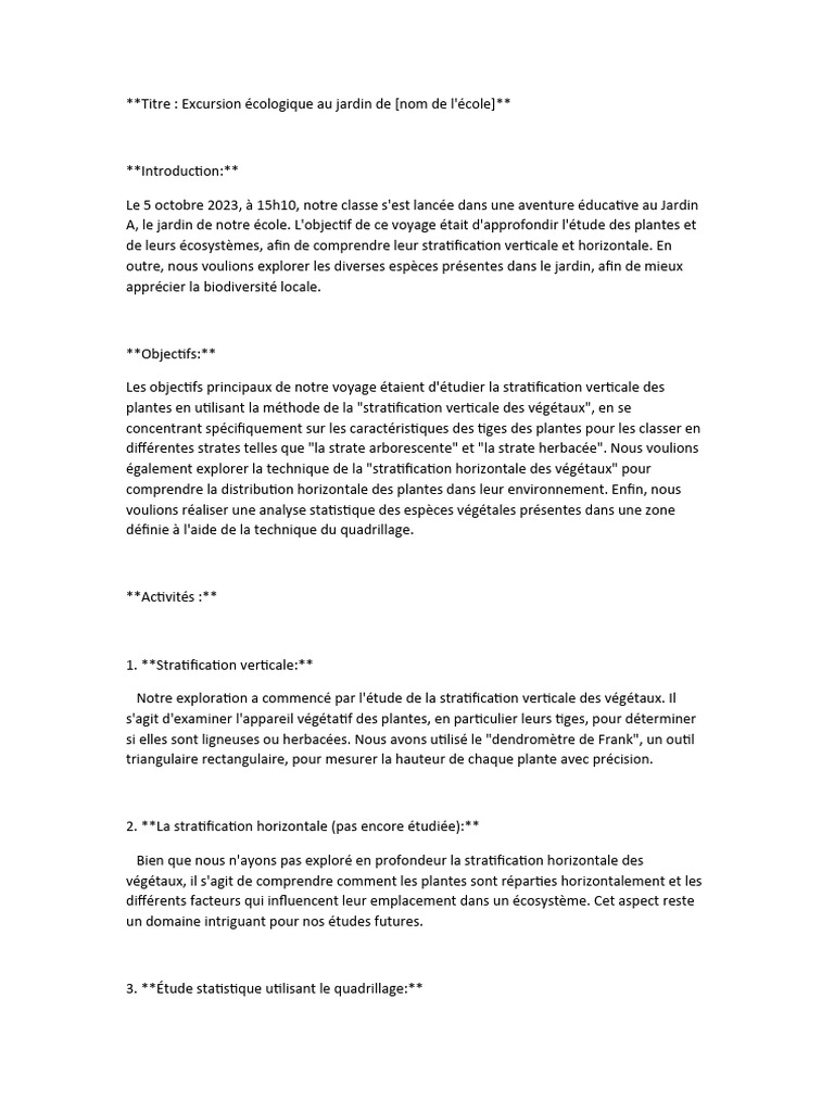 Rapport de sortie écologique au jardin | PDF | Plantes | Biodiversité