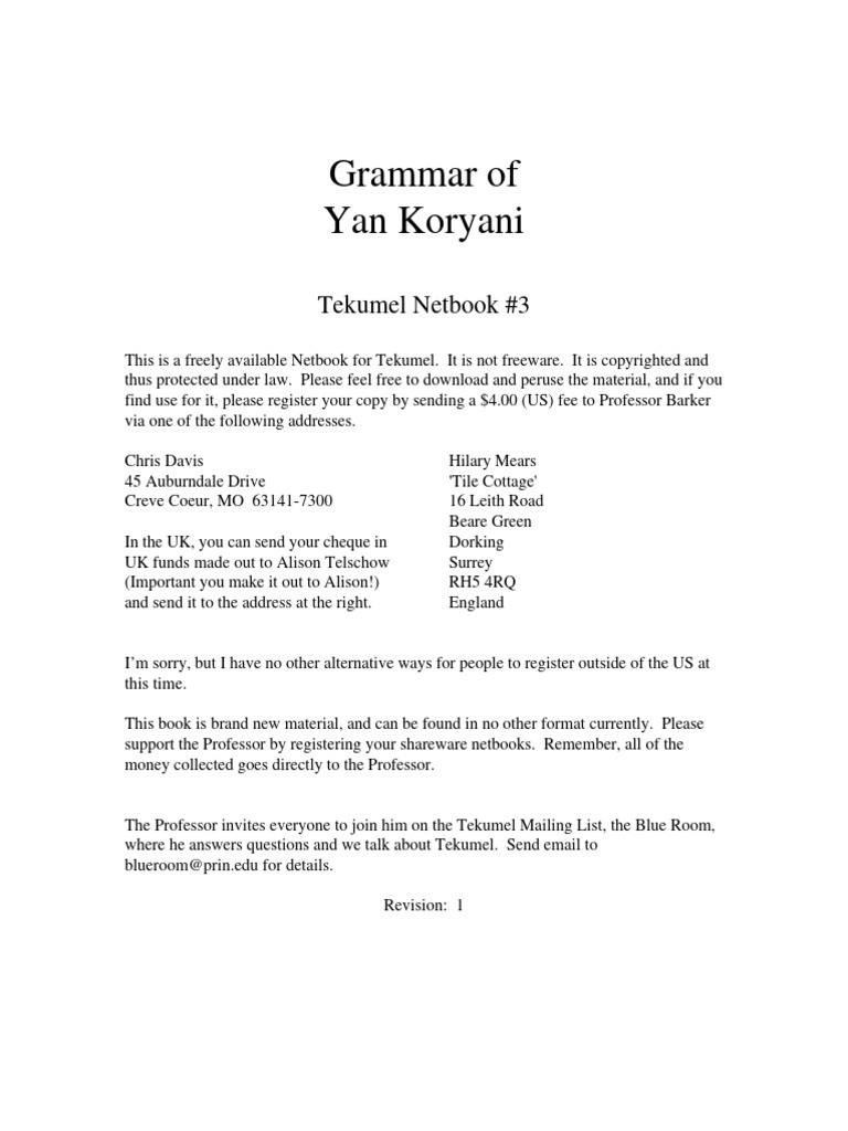Tekumel Netbook #3 - Grammar of Yán Koryáni | PDF | Grammatical Gender ...