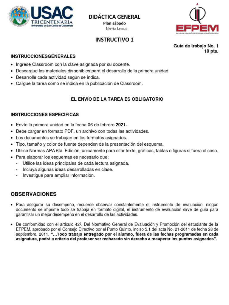 Instructivo 1 Didáctica General | PDF | Aprendizaje | Evaluación