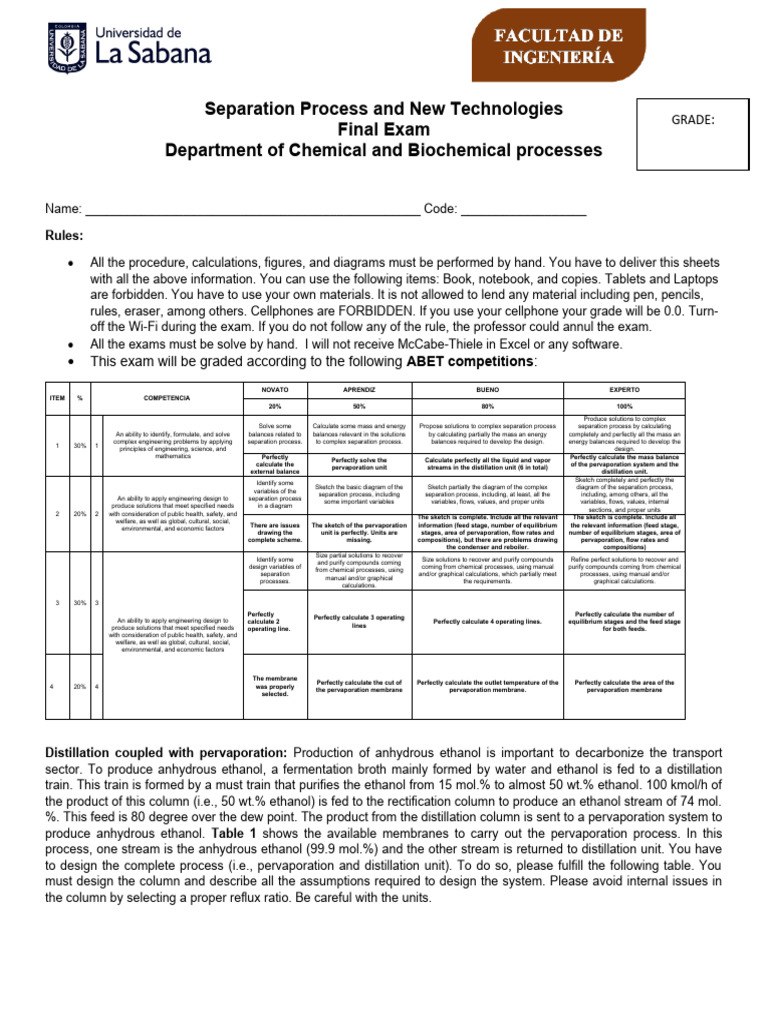 Final Exam (2023-1) | PDF | Distillation | Ethanol