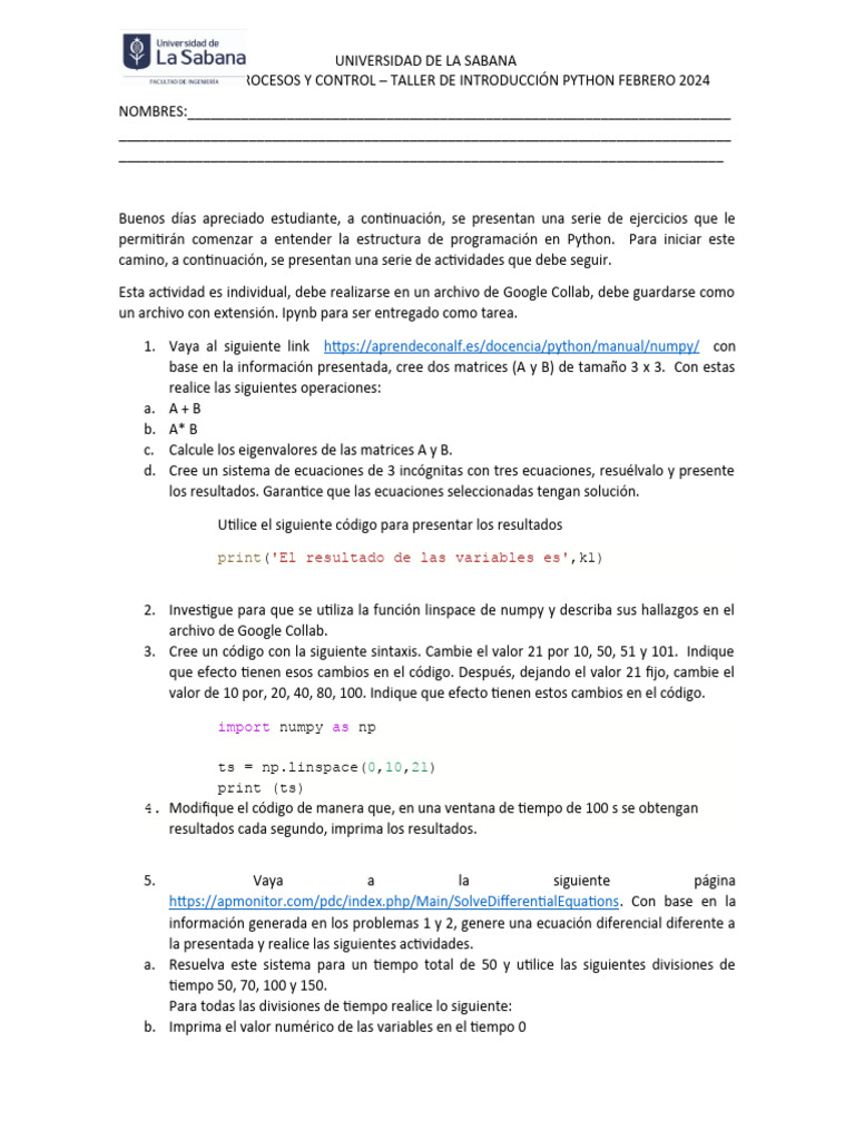Taller Introducción a Python y Numpy | PDF | Programación de ...