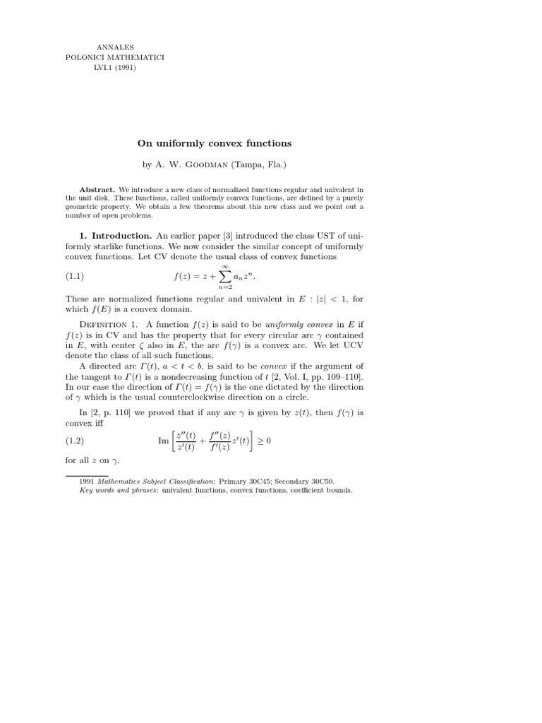 On Uniformly Convex Functions Pdf Function Mathematics Functions And Mappings