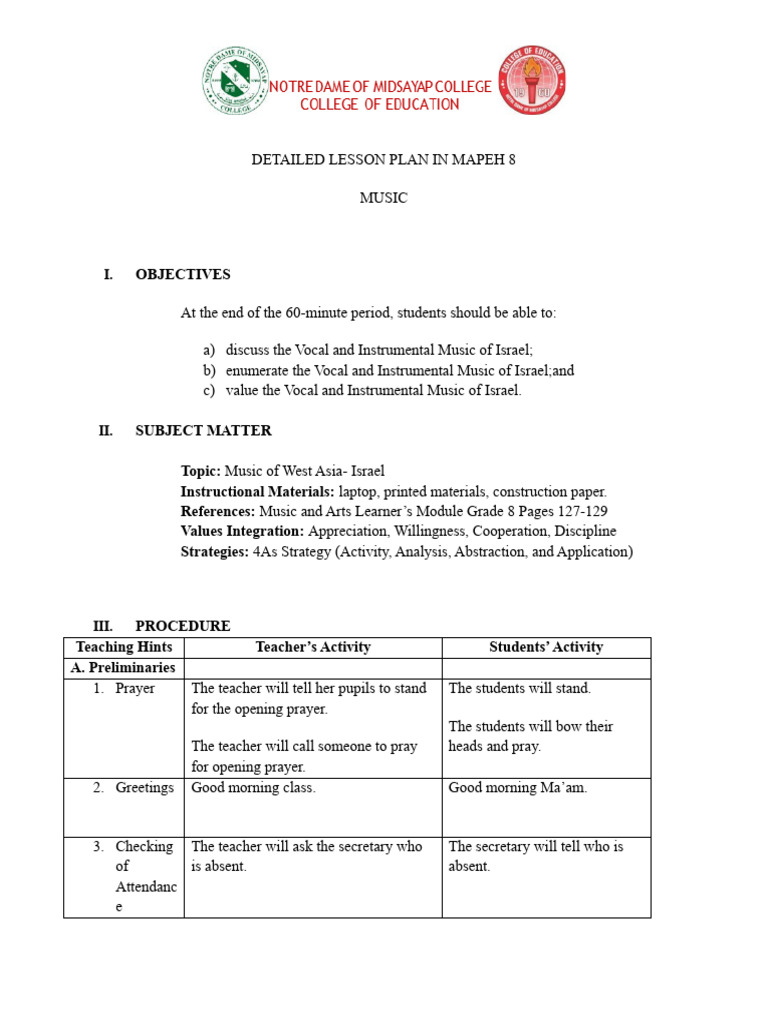 LP in Grade 8 Music Day 4 | PDF | Teachers | Lesson Plan