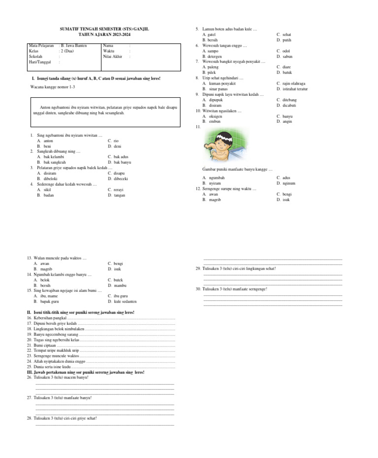 Soal B. Jawa Kelas 2 SD | PDF