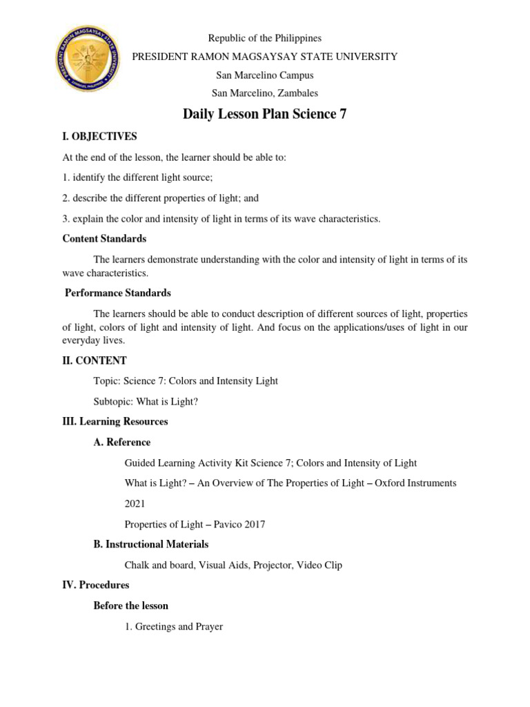 DLP Science 7 Larisa Mae C. Rosales PDF | PDF | Light | Reflection (Physics)
