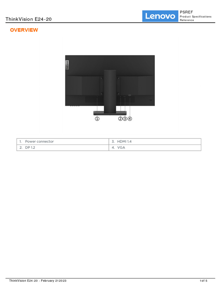 ThinkVision E24 20 Spec | PDF | Electronics | Information And ...