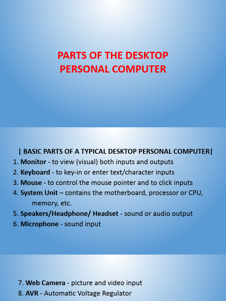 Parts of The Desktop | PDF | Desktop Computer | Personal Computers