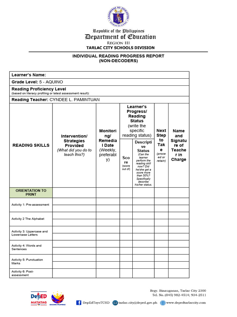 Non-Decoders Reading Progress | PDF