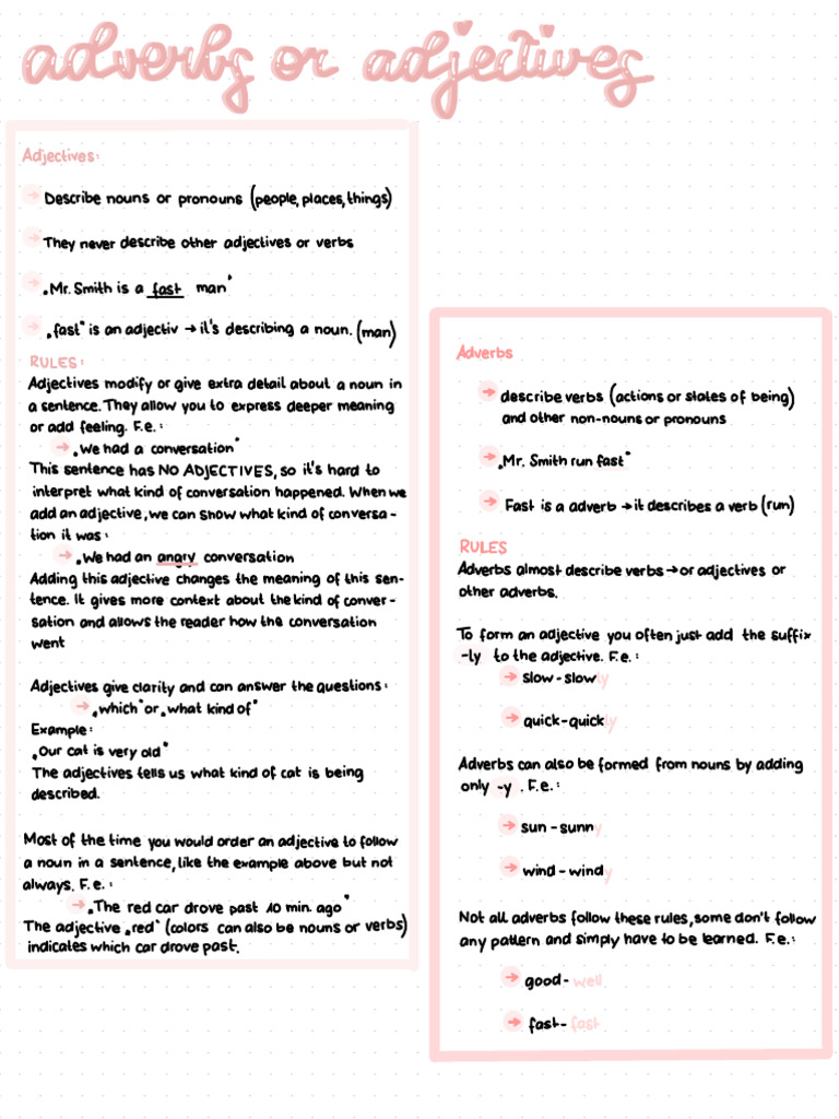 Adverbs Or Adjectives Pdf Adjective Adverb