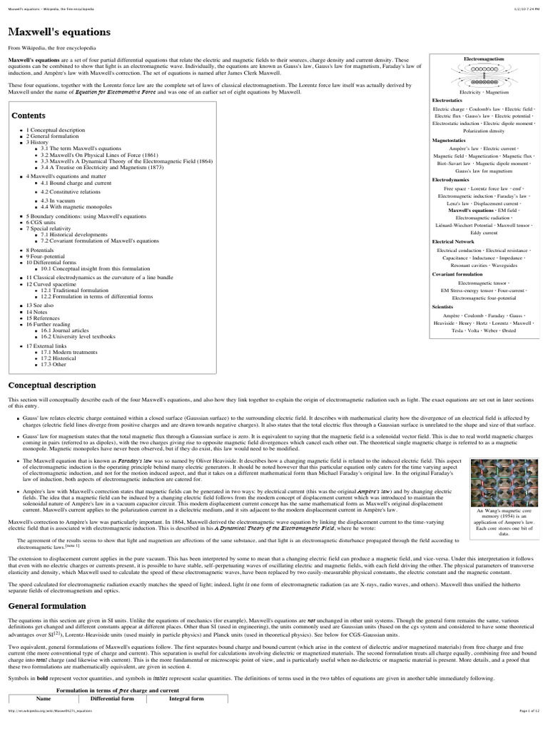 Maxwell's Equations - Wikipedia, The Free Encyclopedia | Download Free ...