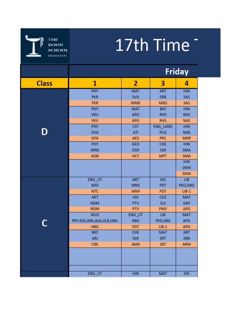 17th November - Classroom Allocations | PDF