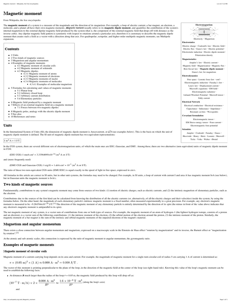 Magnetic Moment - Wikipedia, The Free Encyclopedia | PDF | Magnetic ...