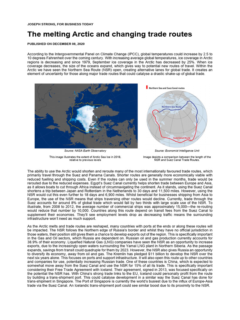 The Melting Arctic and Changing Trade Routes (J Strong) | PDF | Suez ...