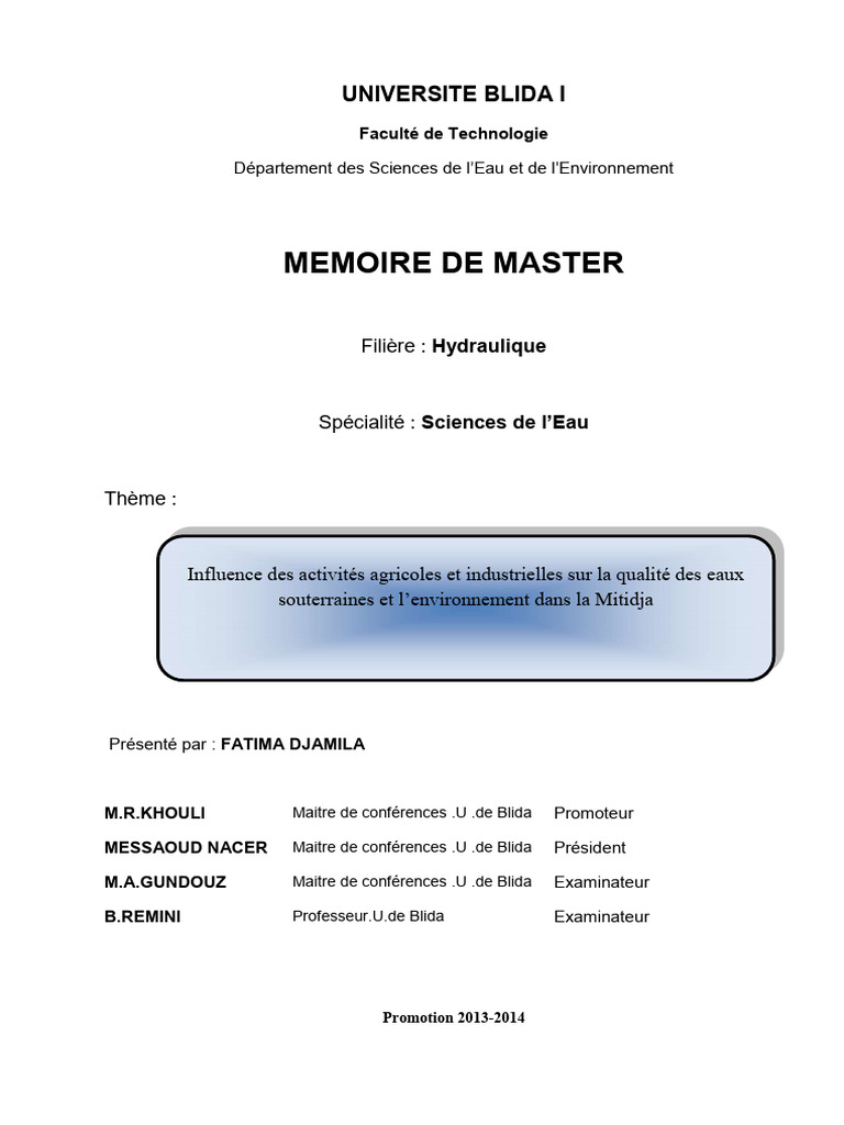 Memoire de Master: Universite Blida I | PDF