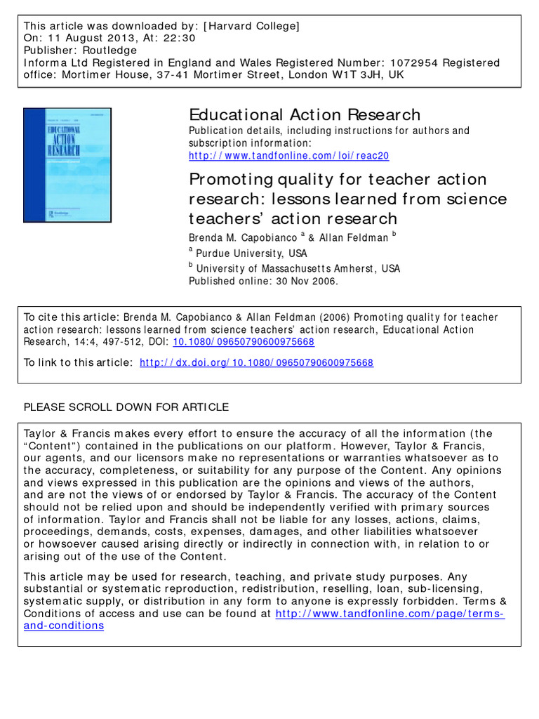 Promoting Quality For Teacher Action Research Lessons Learned From ...