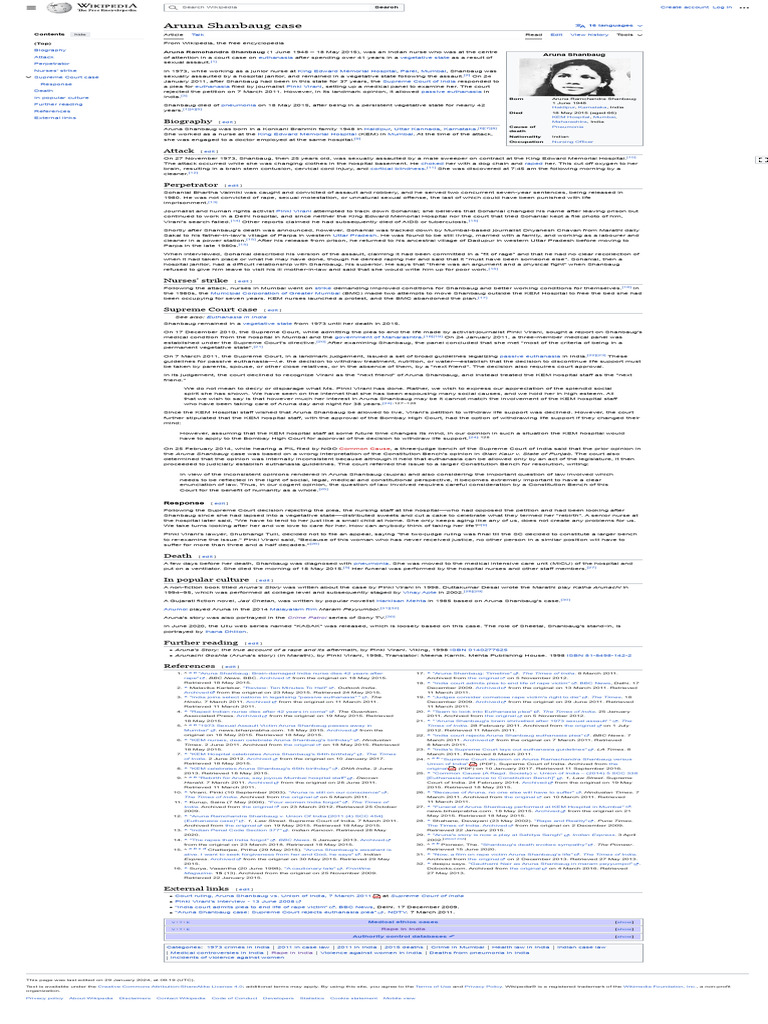 Aruna Shanbaug Case - Wikipedia | PDF