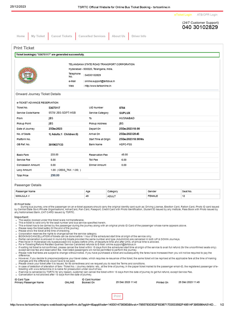 TSRTC Final 2 | PDF | Ticket (Admission) | Identity Document