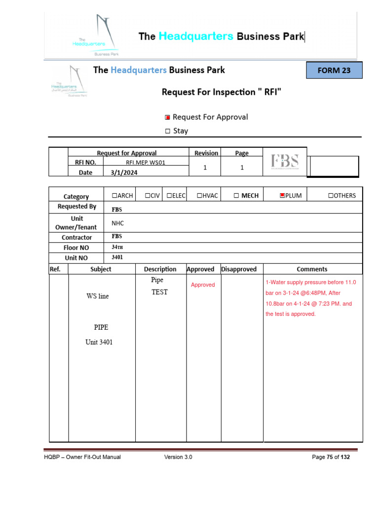 Inspection Request for Unit 3401 | PDF