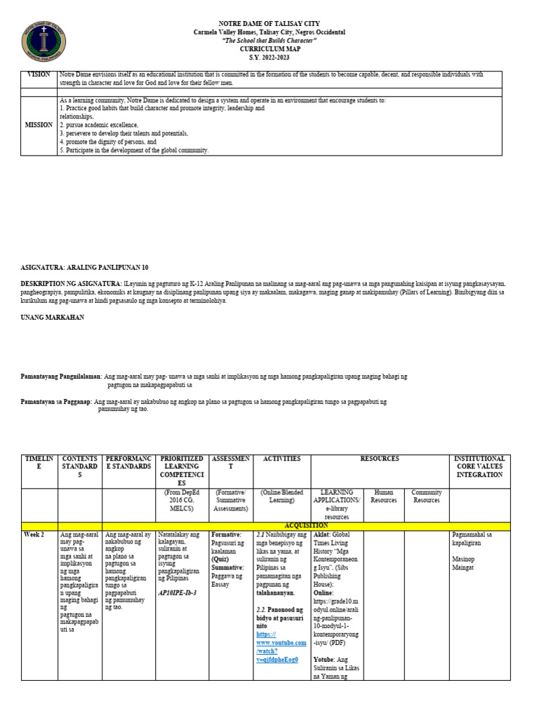 Ap 10 (1Q) Curriculum-Map-2022-2023 | PDF