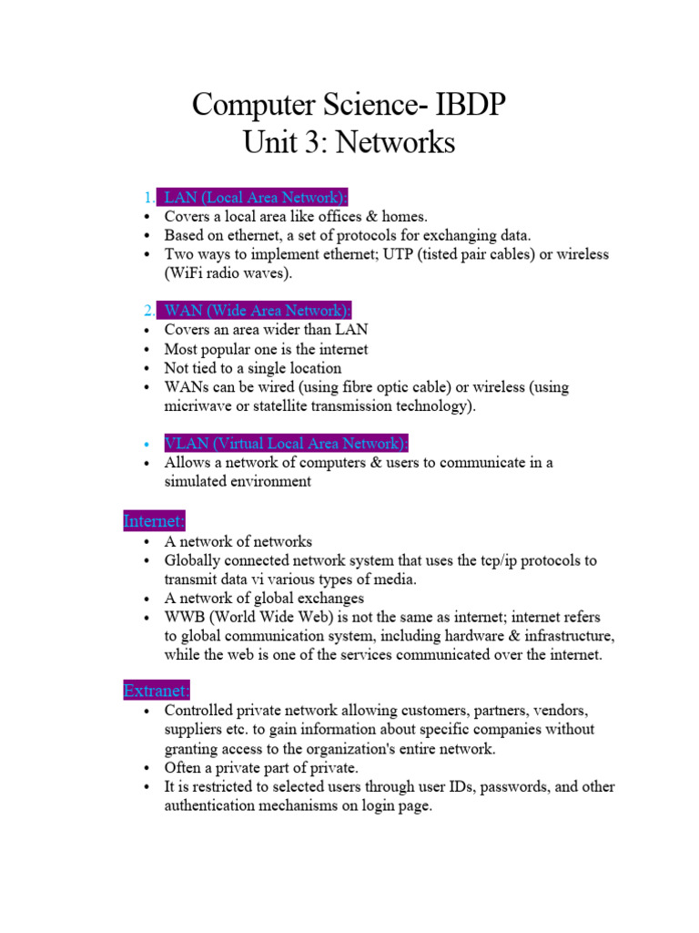 C.S Unit 3 Networks O levels-IBDP | PDF | Computer Network | Osi Model