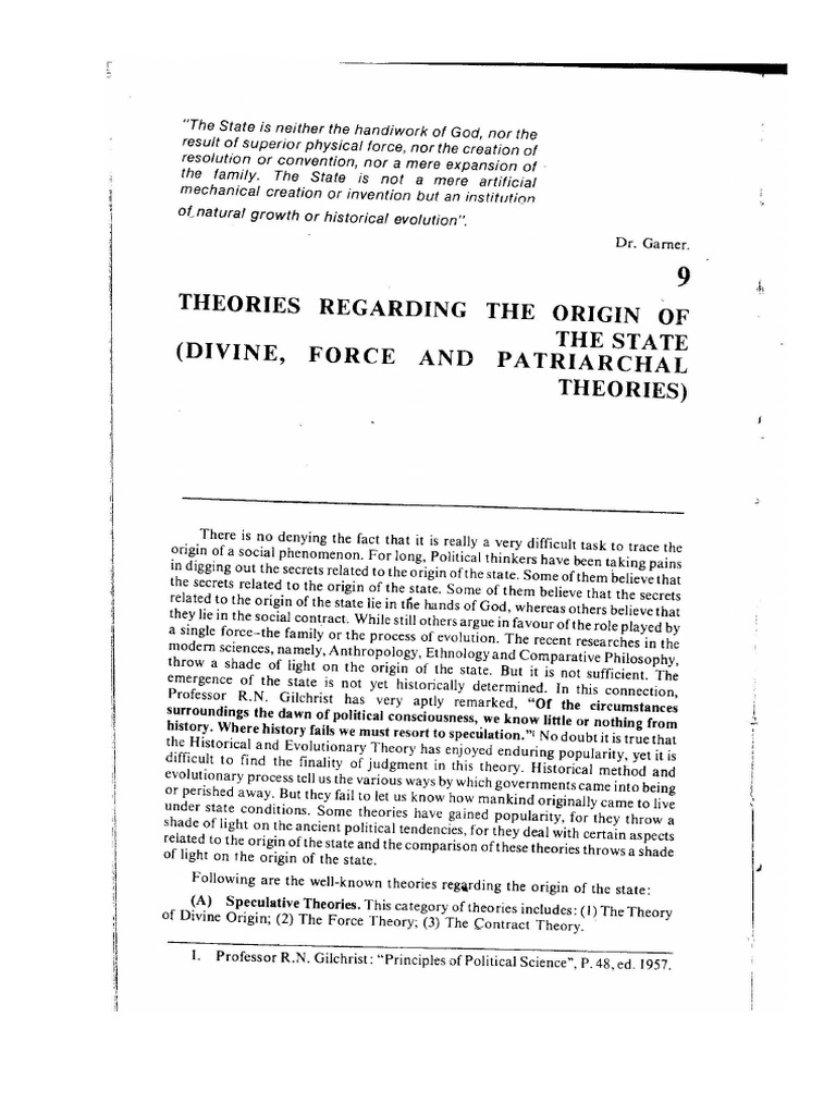 3A Theories Regardig Origin of State, Divine, Force, Patriarchal ...