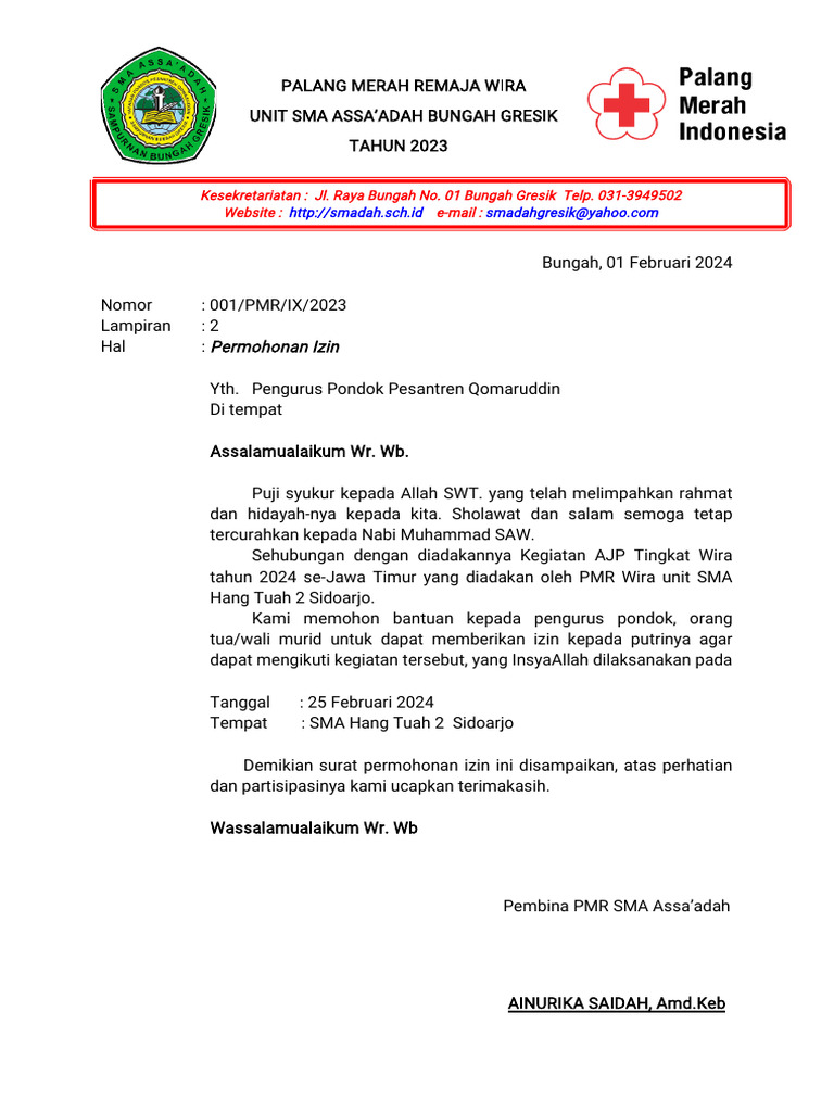 Surat Izin Pondok 2024 | PDF