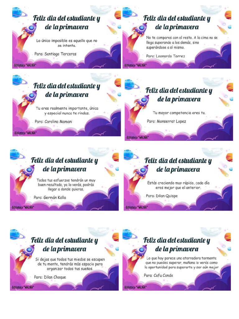 Tarjetas Dia Del Estudiante | PDF