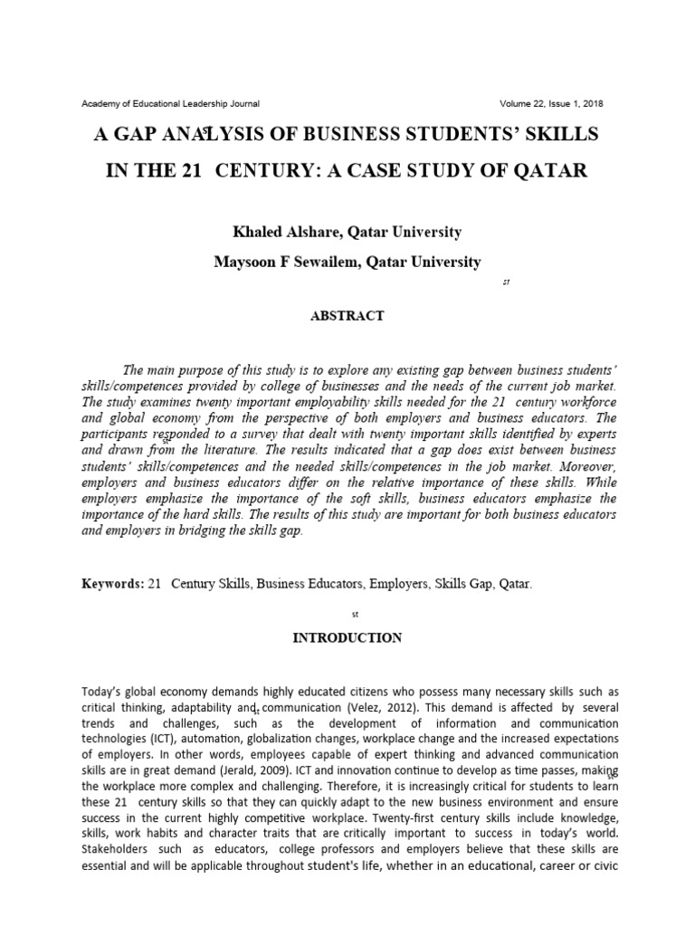 A Gap Analysis of Business Students Skills in The 21St Century A Case ...