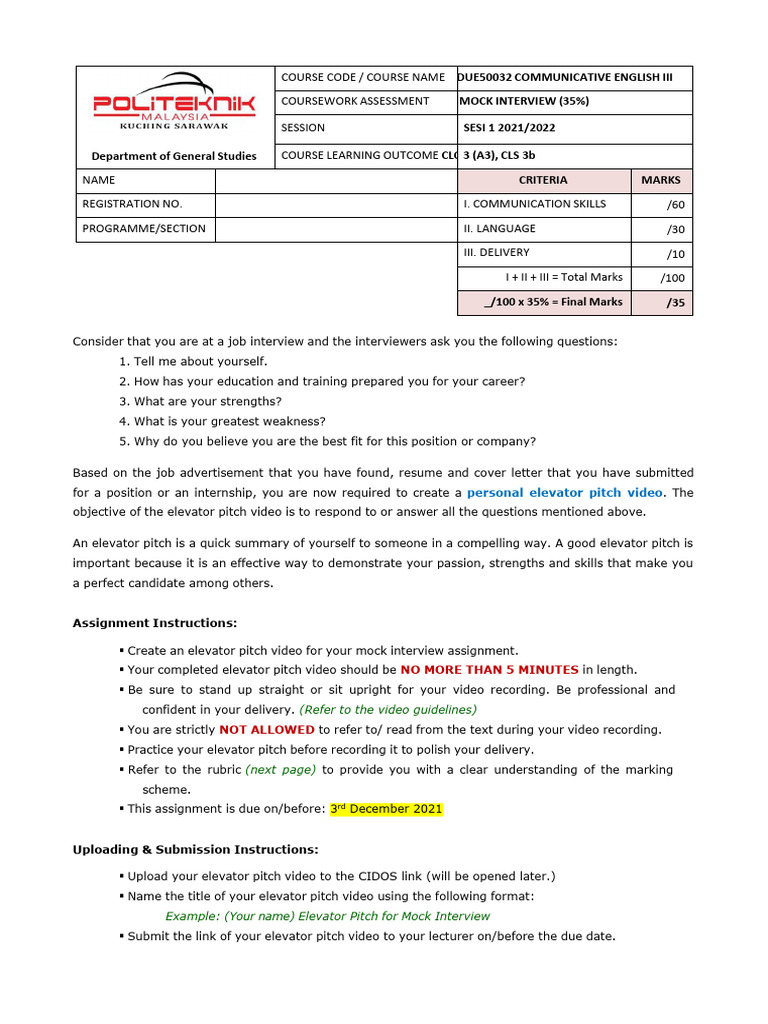 DUE50032 - Video Mock Interview | Download Free PDF | Behavior Modification | Cognition