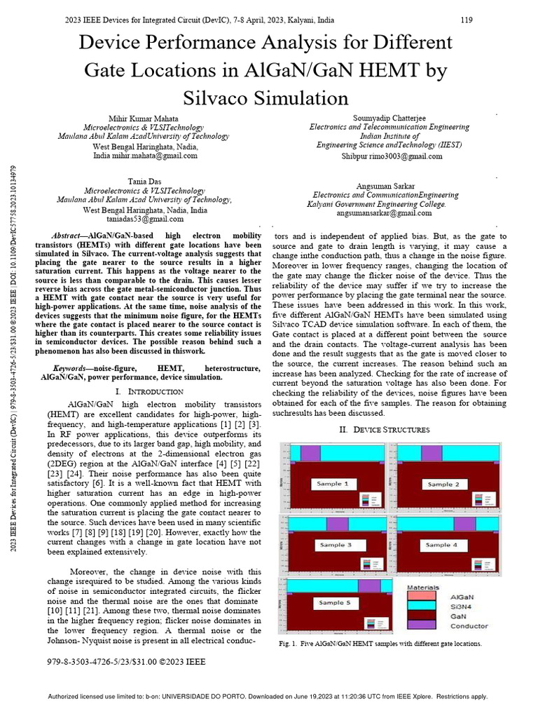 Device Performance Analysis For Different Gate Locations in AlGaN GaN HEMT by Silvaco Simulation ...