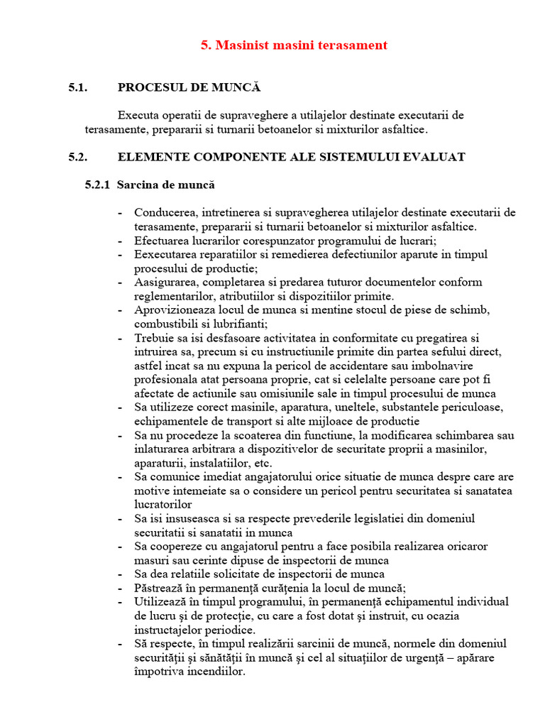 Fisa Prez - Masinist Masini Terasament | PDF