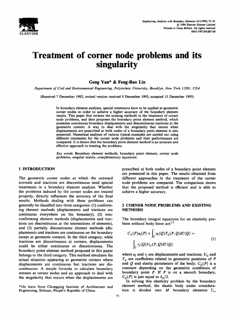 Treatment of Corner Node Problems and Its Singularity | PDF | Boundary Element Method | Stress ...