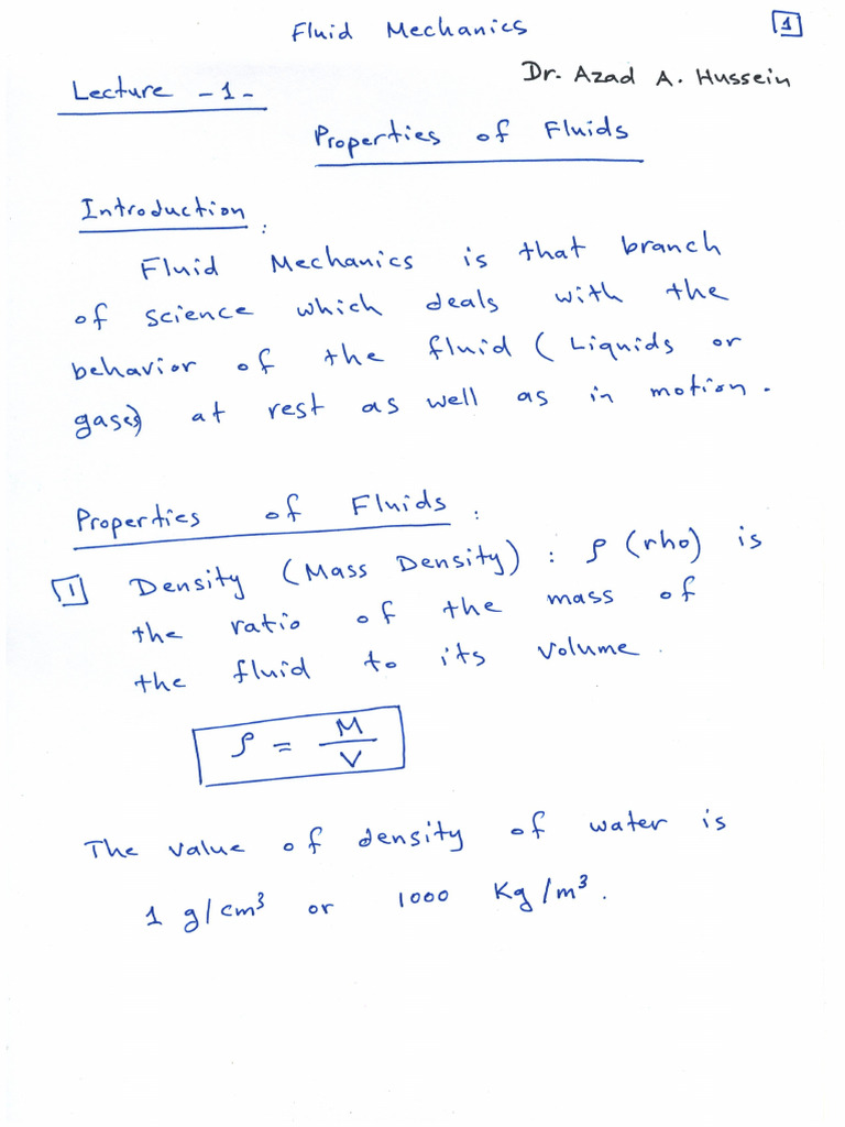 Lec 1 Fluid Mech | PDF Lec 1 Fluid Mech | PDF