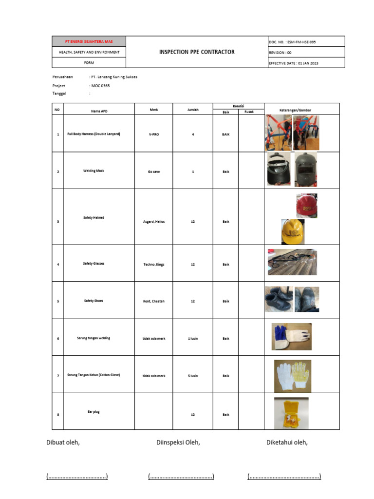 List Inspeksi APD M&P | PDF